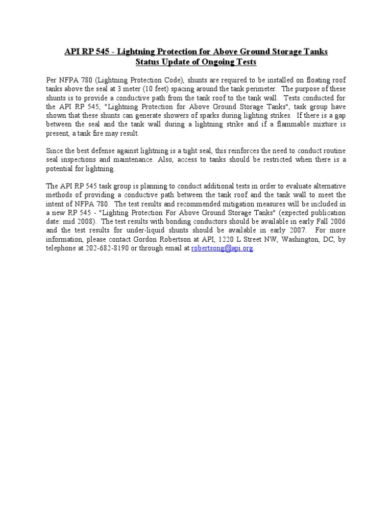 Lightning Protection for Storage Tanks | PDF | Technology & Engineering