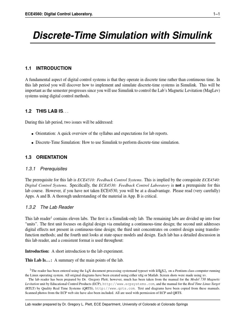 Discrete-Time Simulation With Simulink: ECE4560: Digital Control ...
