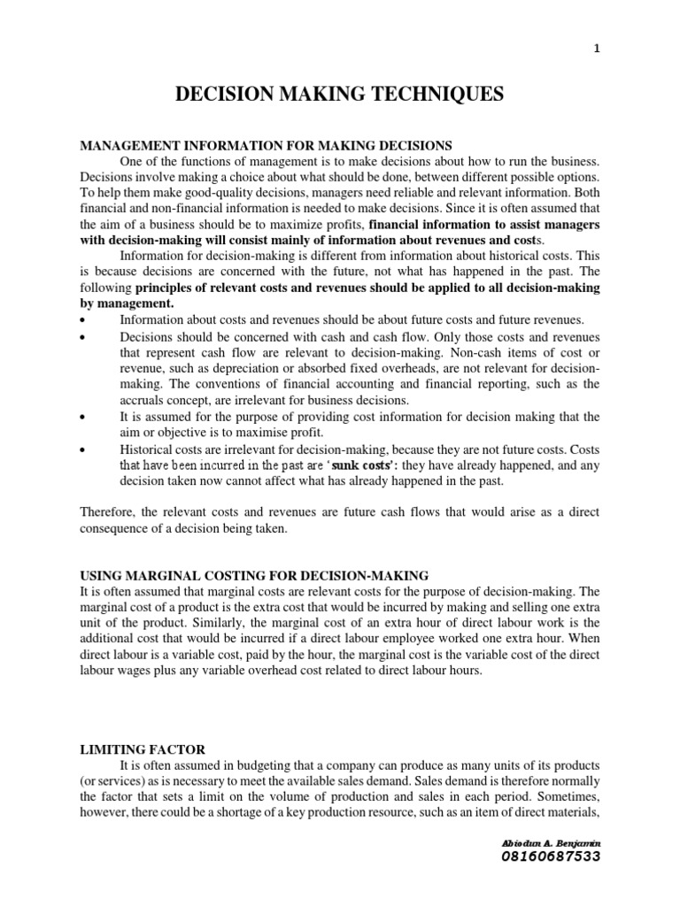Decision Making Techniques | PDF | Labour Economics | Outsourcing