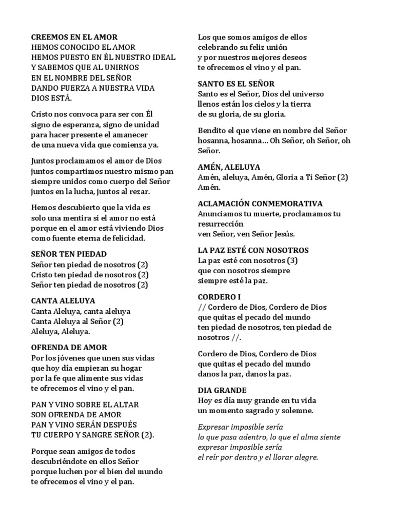 Cantos Católicos para Misa de Boda | PDF | Misa (liturgia) | Amor