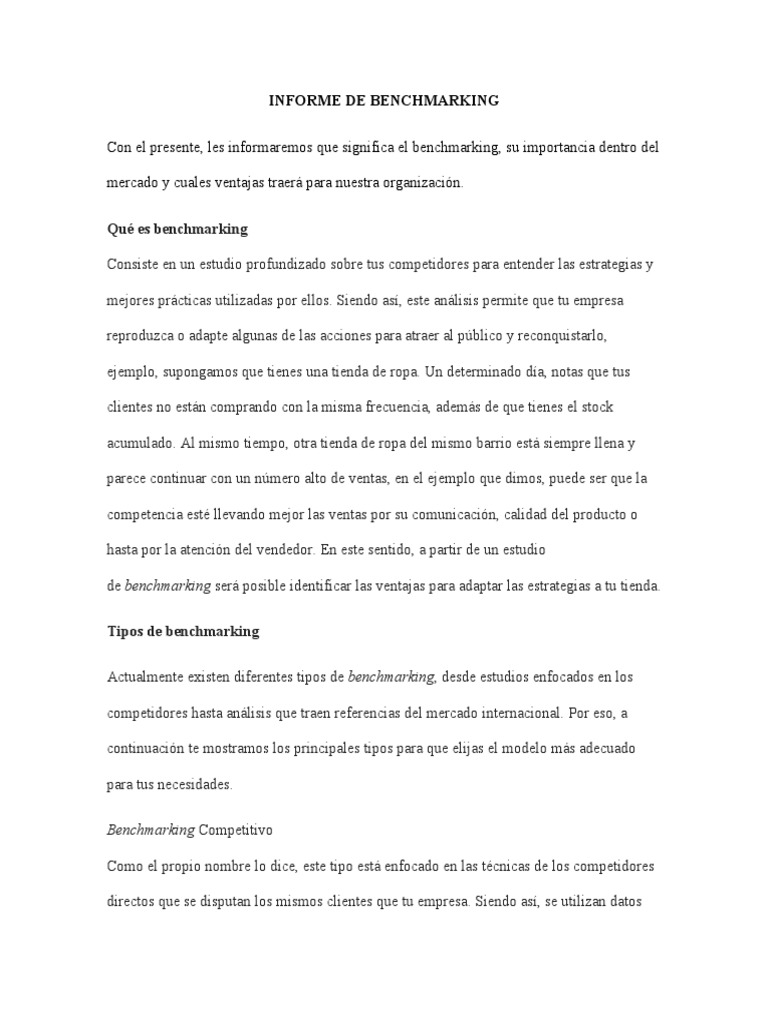 Informe de Benchmarking | PDF | Benchmarking | Marketing