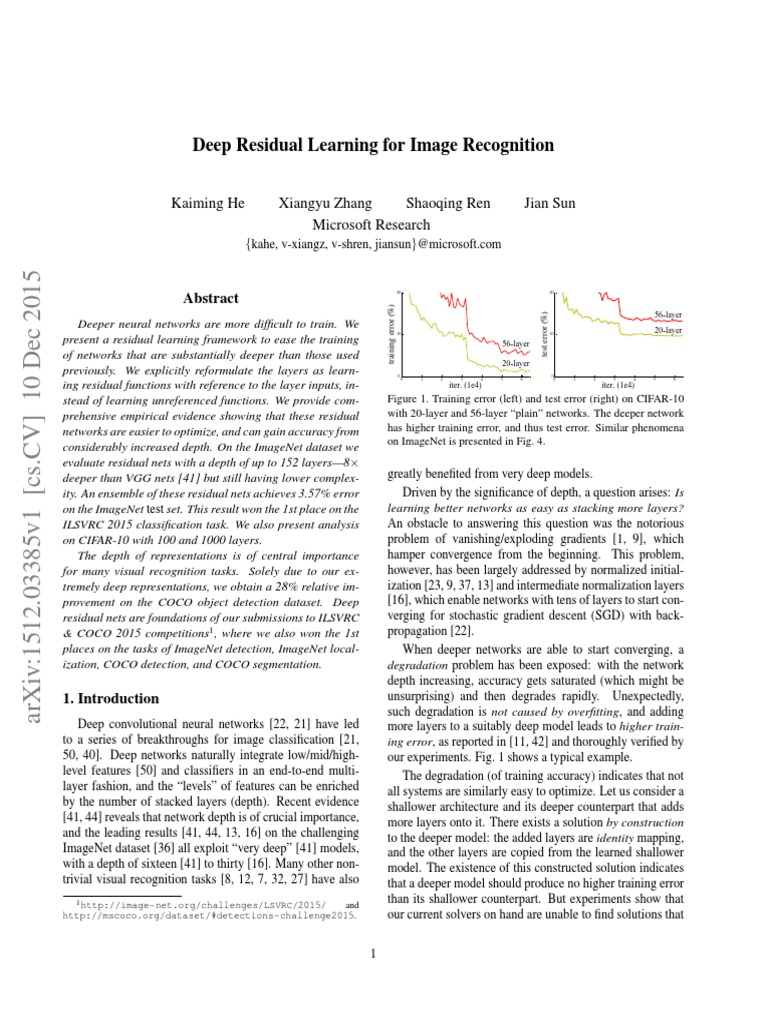 Deep Residual Learning For Image Recognition: Kaiming He Xiangyu Zhang Shaoqing Ren Jian Sun ...