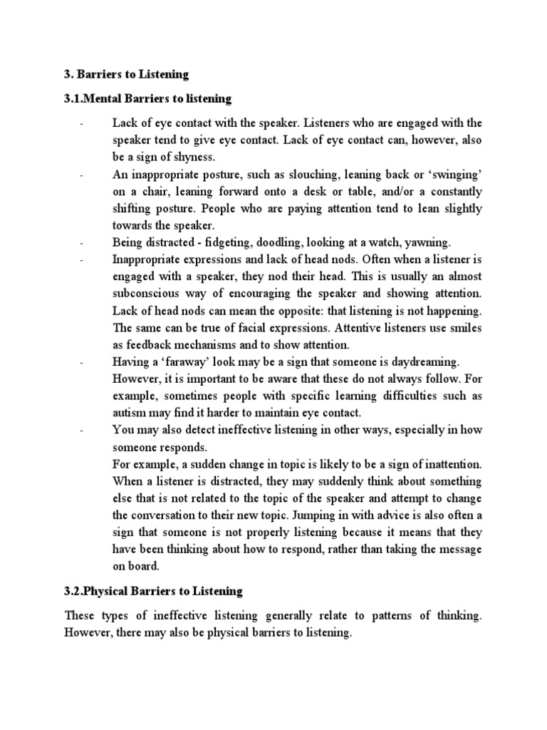 Barriers To Listening | PDF | Attention | Thought
