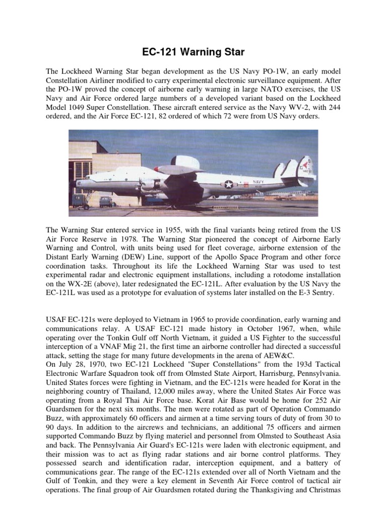 EC 121 History | PDF | Military Aviation | Aviation