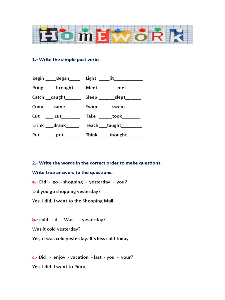 1.-Write The Simple Past Verbs | PDF