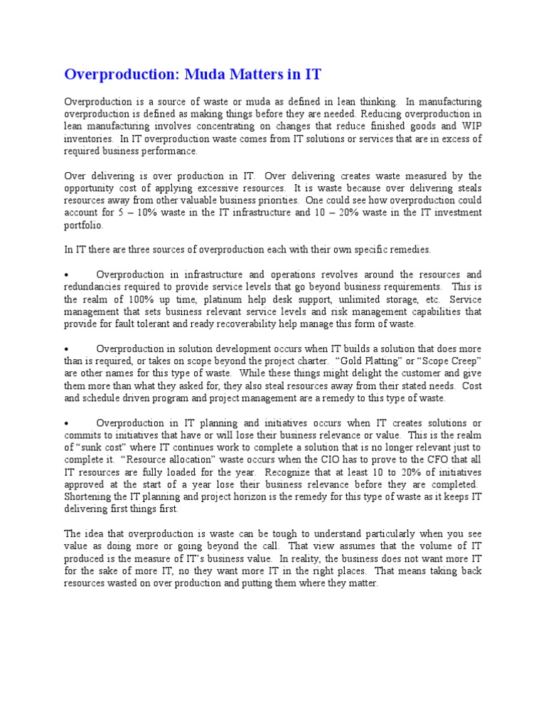 Overproduction MUDA | PDF | Overproduction | Lean Manufacturing