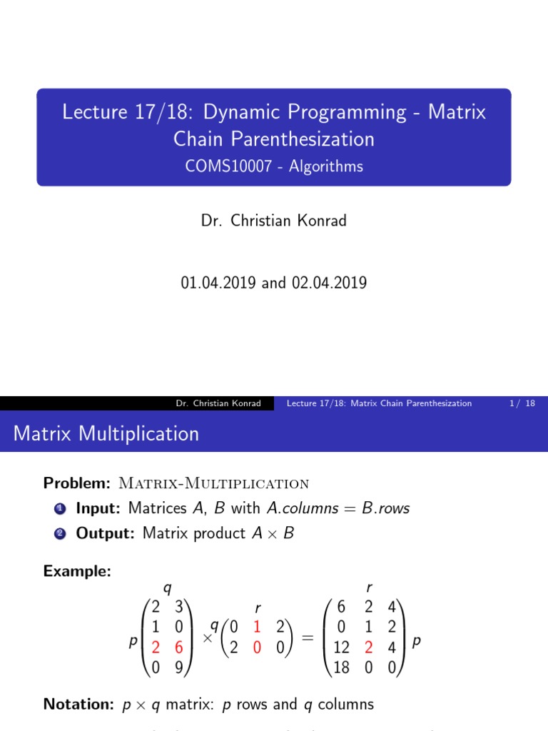 17 Dynamic Programming Matrix Chain Multiplication No Pause | PDF | Matrix (Mathematics ...