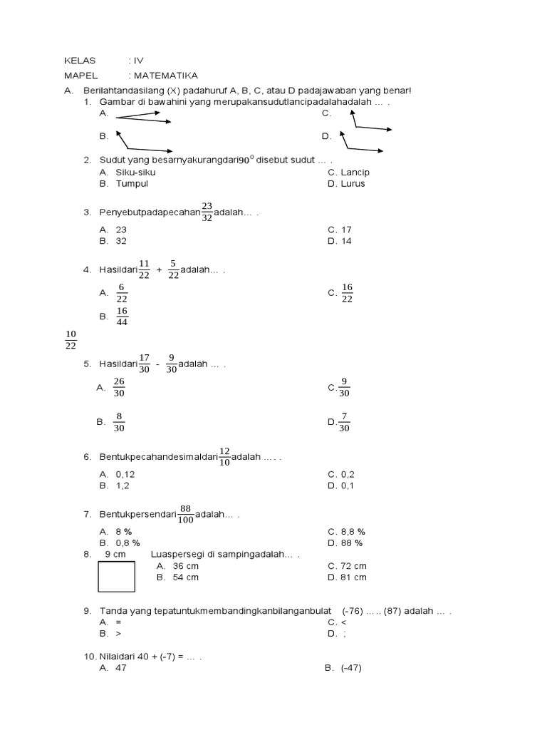 Soal Pas II Matematika Kelas 4 | PDF