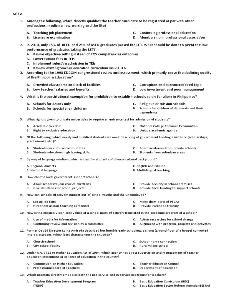 BLEPT Reviewer | PDF | Teachers | Learning