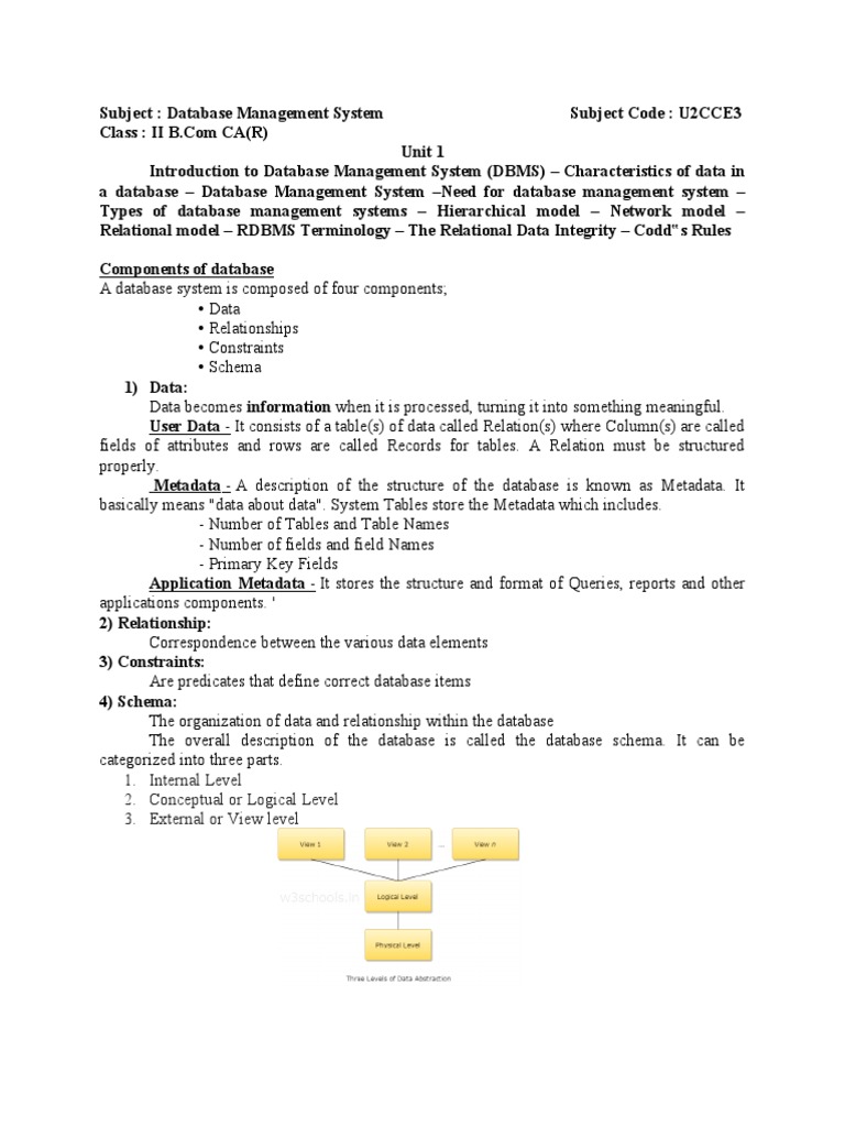 Unit - I Database Mangement Systems | PDF | Relational Database | Databases