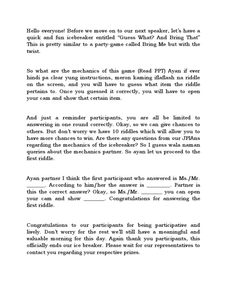 Icebreaker Script | PDF