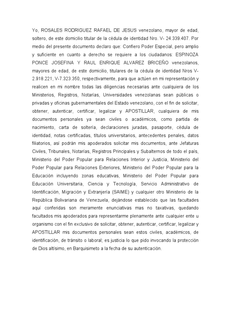 Modelo Poder Especial para Legalizar y Apostillar | PDF