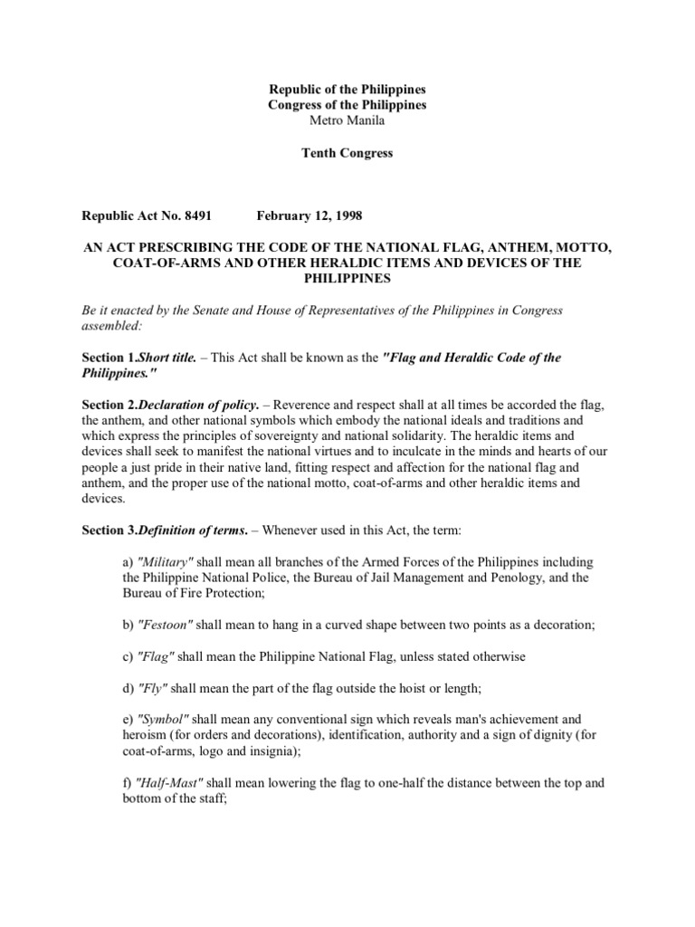 Flag and Heraldic Code of The Philippines | PDF | Flag | Symbols