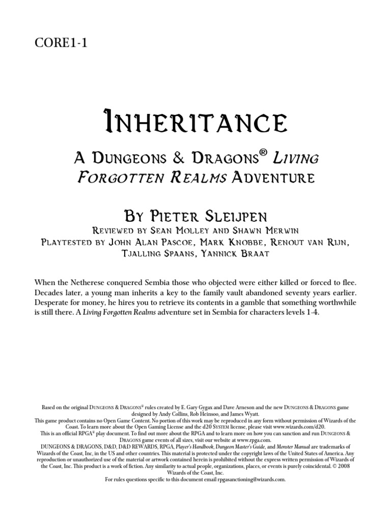 CORE1 1 Inheritance | PDF | Dungeons & Dragons | Role Playing Games