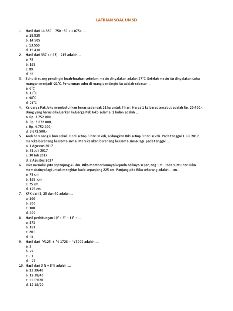 Soal UN SD Matematika dan IPA | PDF