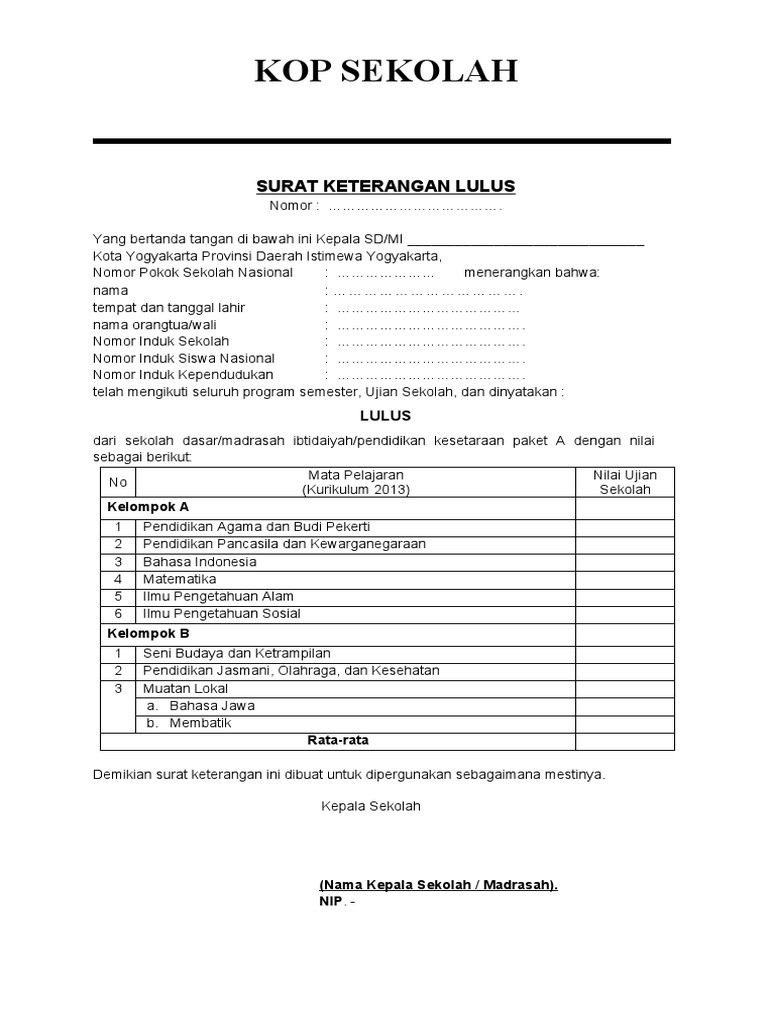 Format Kelulusan SD 2022 | PDF