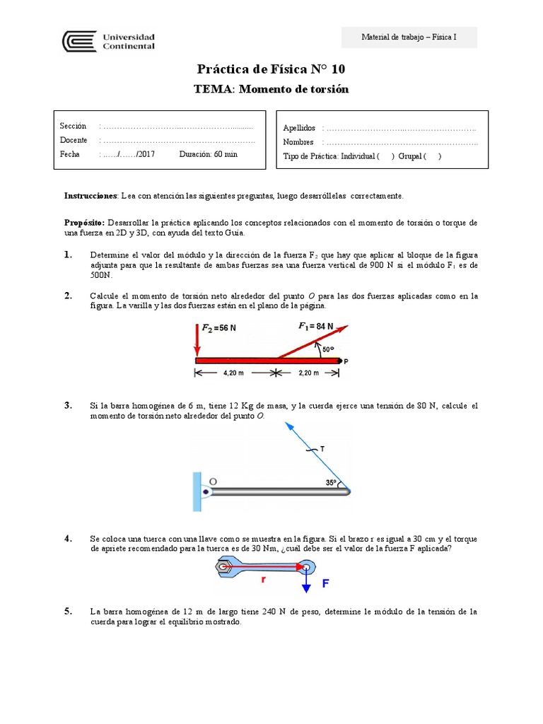 Práctica de Momento de Torsión en Física I | PDF | Viga (Estructura ...