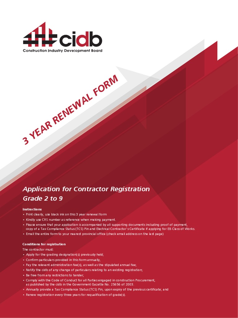 3 Year Renewal Form: Application For Contractor Registration Grade 2 To ...