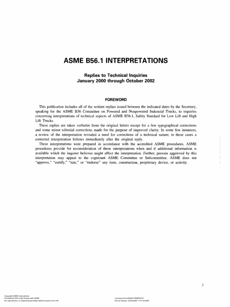 ASME B56-1 Interpretations | PDF | Forklift | Elevator