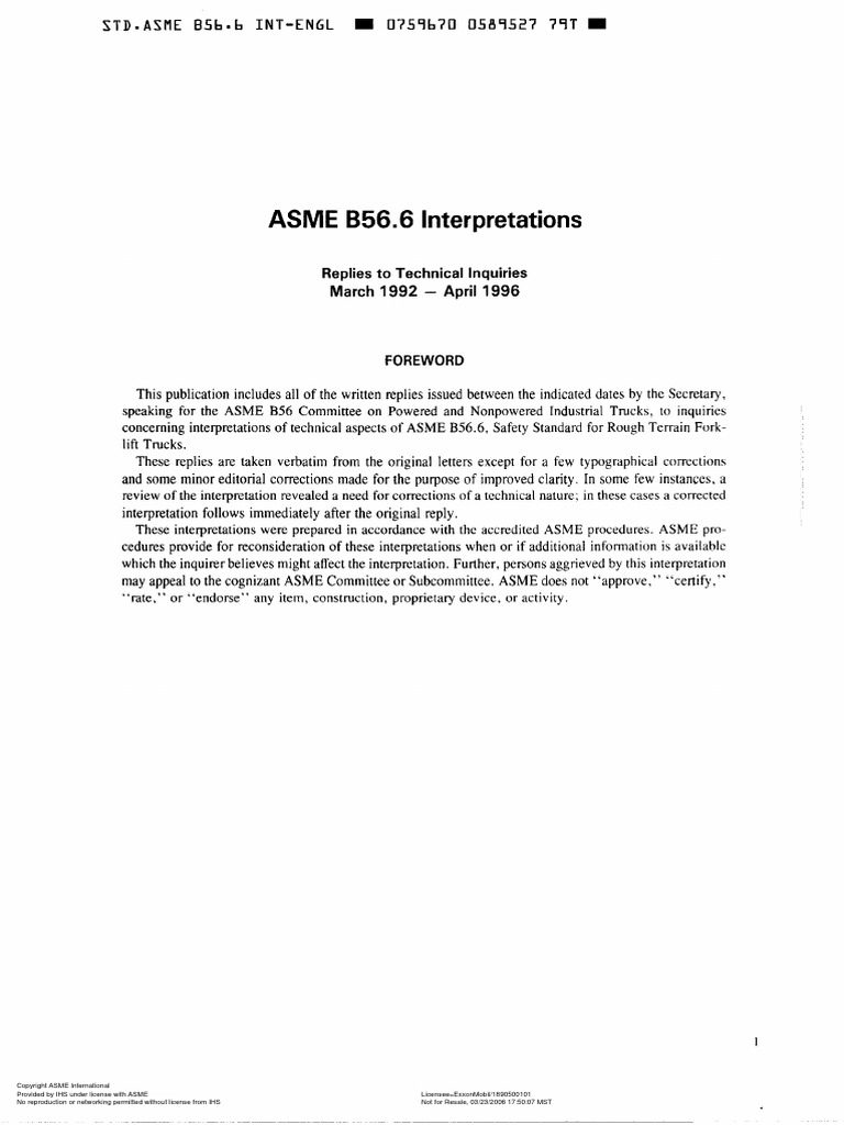 ASME B56-6 Interpretations | PDF | Forklift | Brake