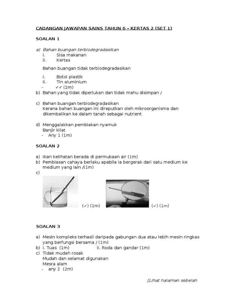 Skema Jawapan Sains K2 | PDF