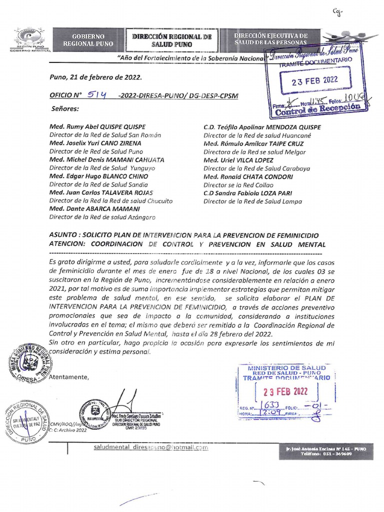 Oficio #514-2022-Diresa-Puno-1 | PDF