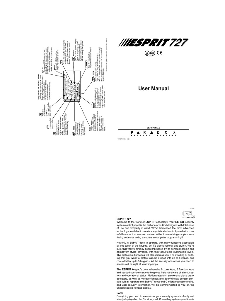 Esprit 727 v3.30 User Manual | PDF | Security Alarm | Electrical ...