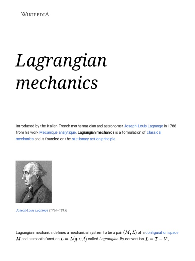 Lagrangian Mechanics - Wikipedia | PDF | Lagrangian Mechanics ...