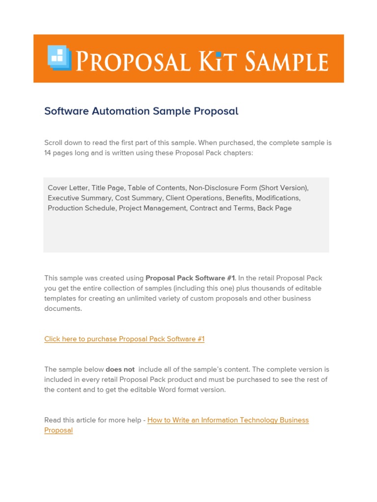 Software Automation Sample Proposal: Proposal Pack Software #1. in The ...