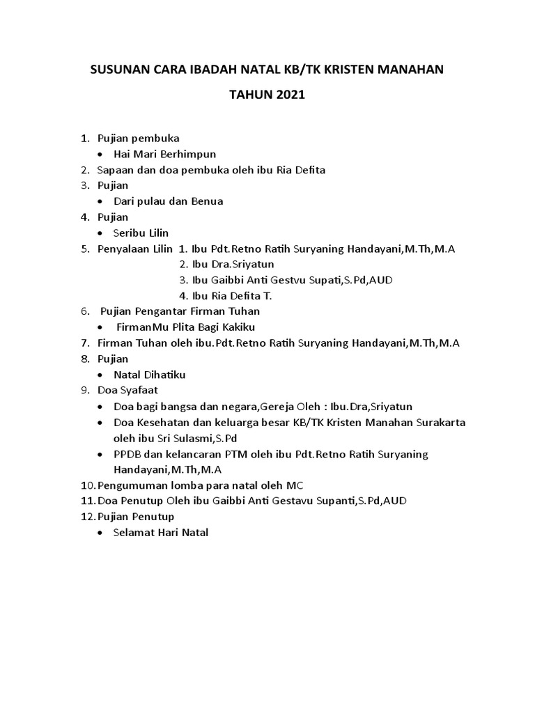 Susunan Cara Ibadah Natal KB | PDF