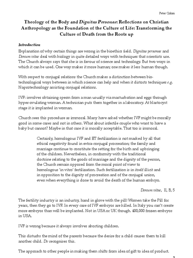 Peter Colosi | PDF | In Vitro Fertilisation | Catholic Church