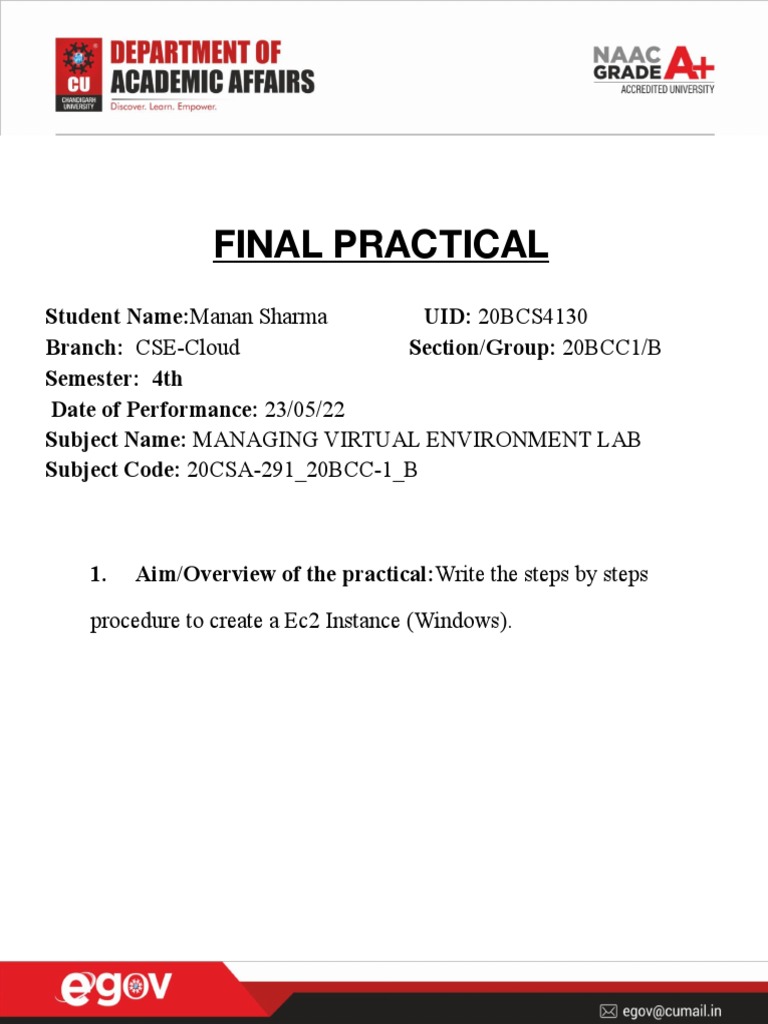 Final Practical: Procedure To Create A Ec2 Instance (Windows) | PDF