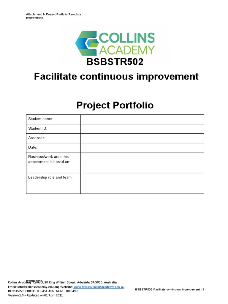 SA.2 - BSBSTR502 - Attachment 1 - Project Portfolio Template (Ver. 1 ...