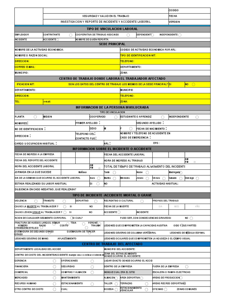 Formato Inv Accidente Blanco | PDF | Lesión | Evaluación