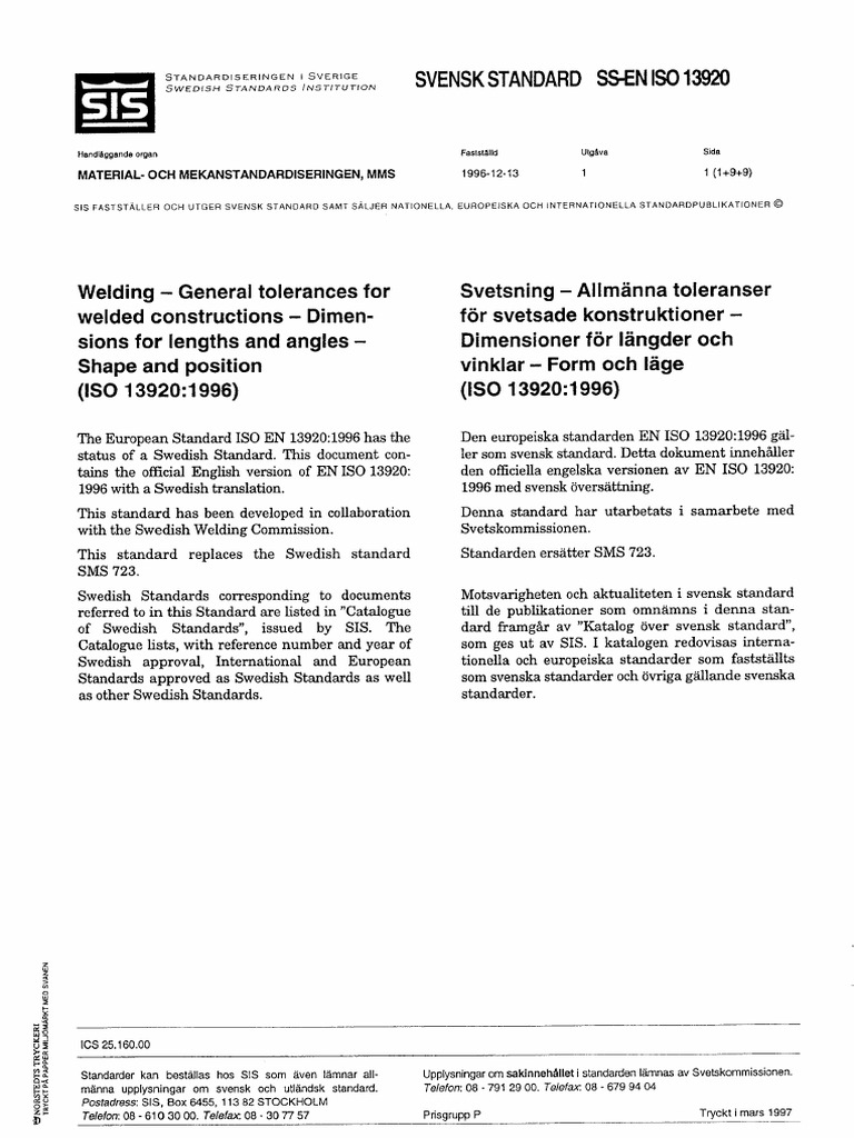 Ss-En Iso 13920 | PDF