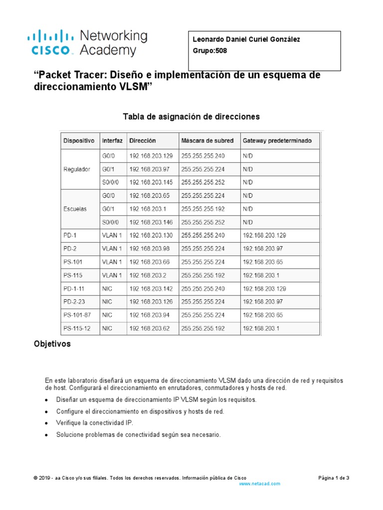 11.10.1 Packet Tracer - Design and Implement A VLSM Addressing Scheme 3 ...