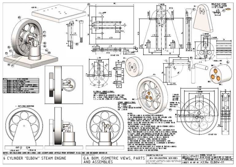 G.A. Bom, Isometric Views, Parts and Assemblies 6 Cylinder "Elbow ...