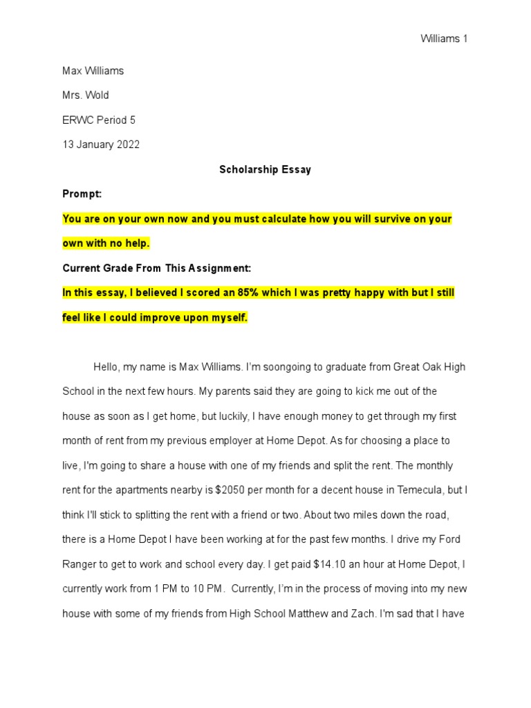 Scholarship Essay Template | PDF | Writers