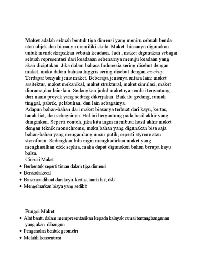 Maket Adalah Sebuah Bentuk Tiga Dimensi Yang Meniru Sebuah Benda Atau ...