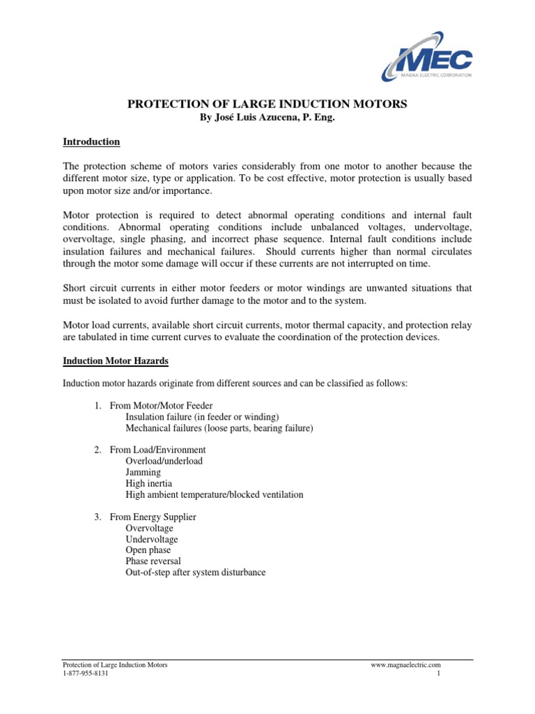 Protection of Large Induction Motors | PDF | Relay | Electric Current