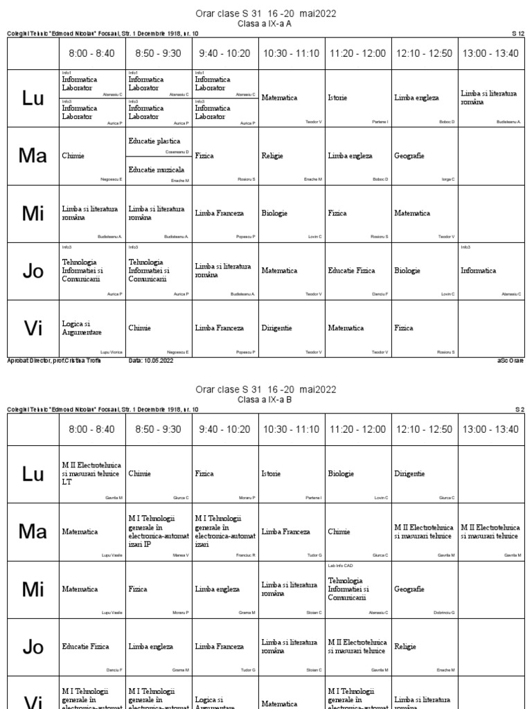 Orar Clase S31 | PDF