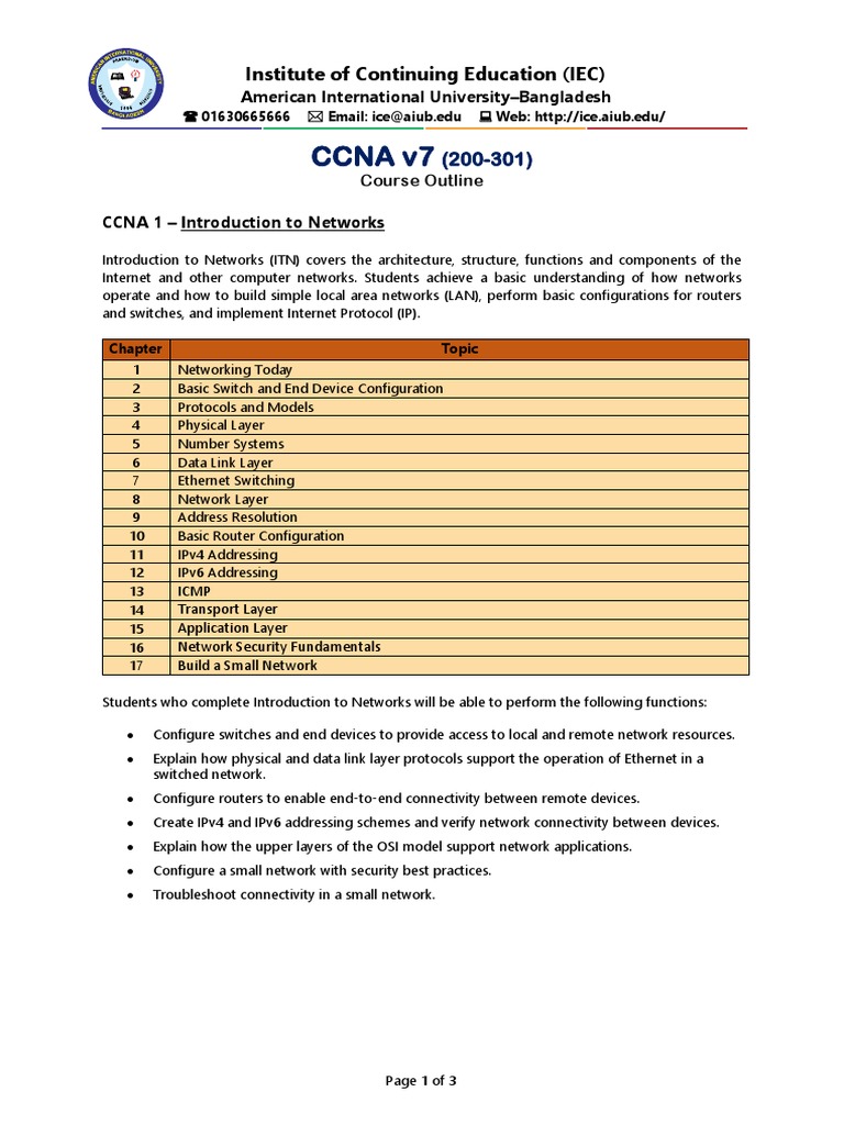 CCNA 200 301 Course Outline | PDF | Computer Network | I Pv6