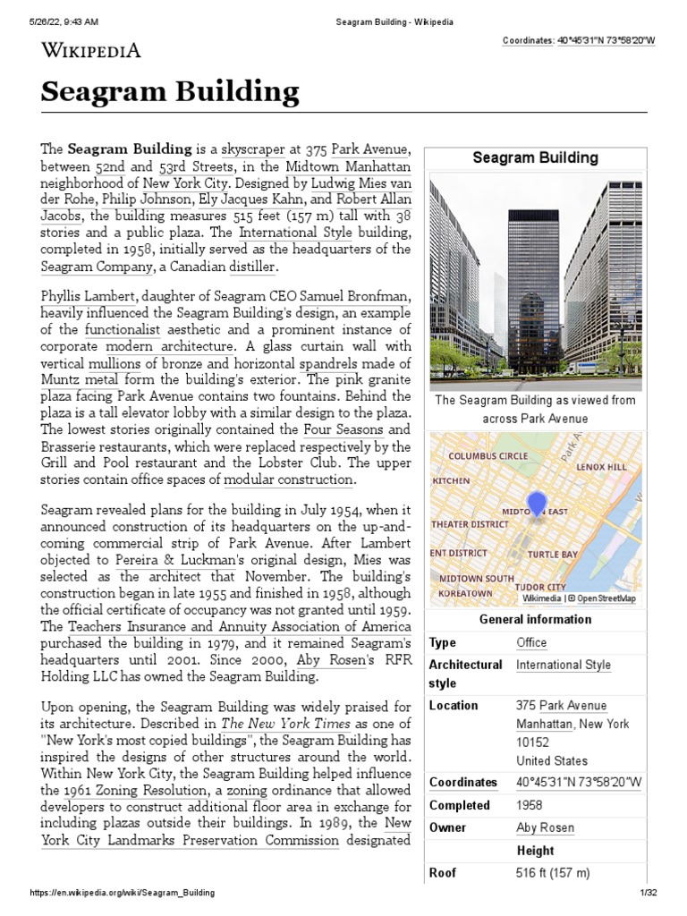 Seagram Building - Wikipedia | PDF | Buildings And Structures