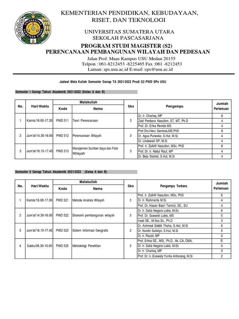 Revisi Jadwal Kuliah S2 | PDF
