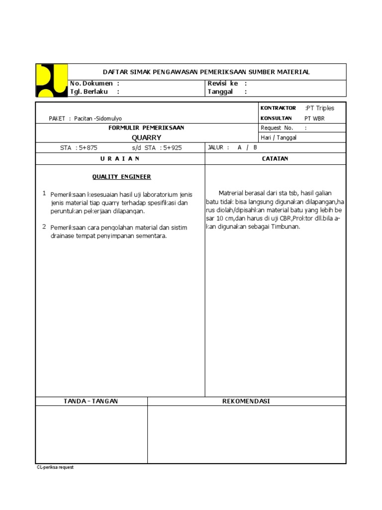 Daftar Simak Pemeriksaan Material | PDF