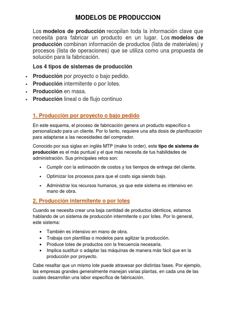 Tipos de Modelos de Producción | PDF | Gestión de recursos humanos ...