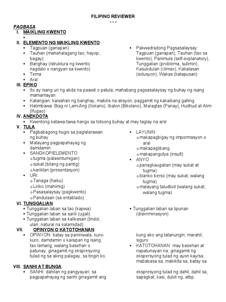 Filipino Reviewer | PDF