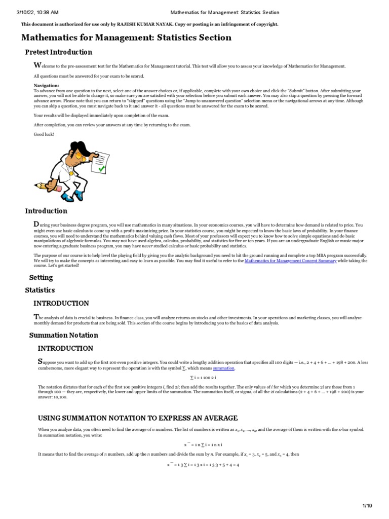 Mathematics For Management - Statistics Section | PDF | Covariance | Mean