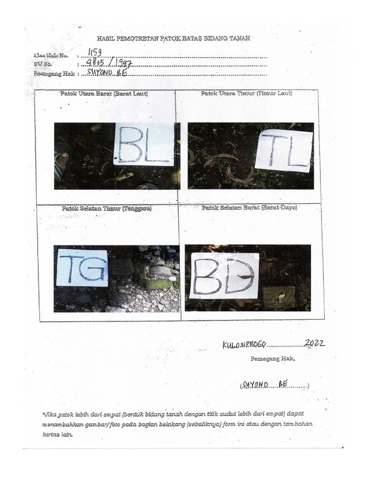 Hasil Pemotretan Patok Batas Bidang Tanah | PDF