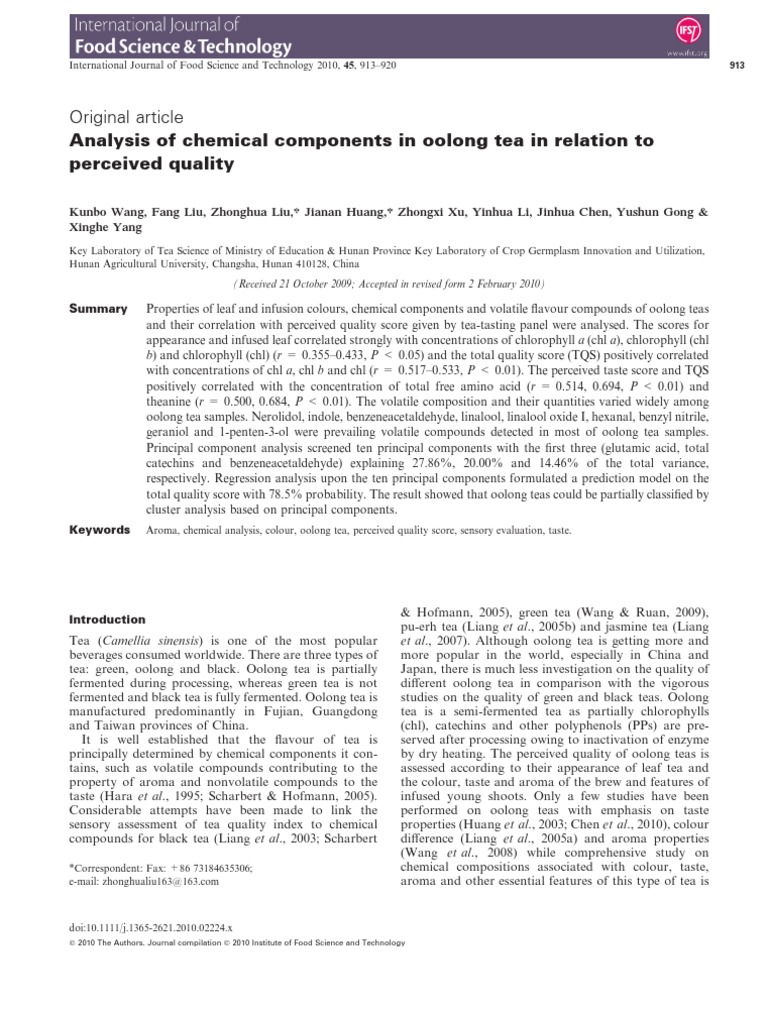 Analysis of Chemical Components in Oolong Tea | PDF | Tea | Principal ...